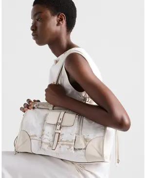 Prada Bonnie Large Printed Linen And Leather Handbag