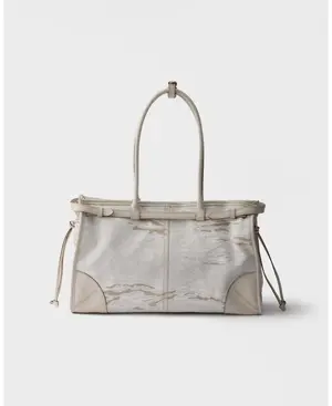 Prada Bonnie Large Printed Linen And Leather Handbag