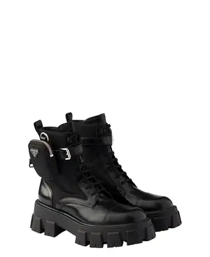 Prada Monolith Leather And Re-nylon Boots With Pouch - Black