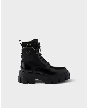 Prada Monolith Leather And Re-nylon Boots With Pouch