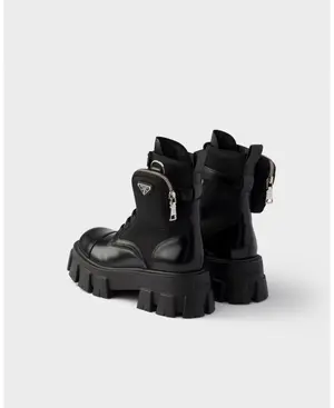 Prada Monolith Leather And Re-nylon Boots With Pouch