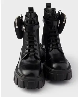 Prada Monolith Leather And Re-nylon Boots With Pouch