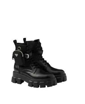 Prada Monolith Leather And Re-nylon Boots With Pouch - Black