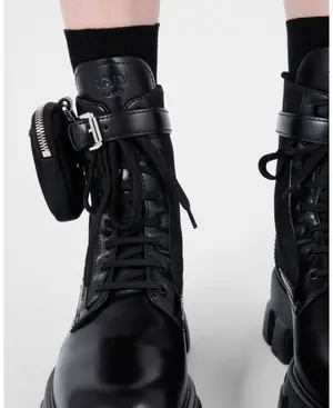 Prada Monolith Leather And Re-nylon Boots With Pouch - Black