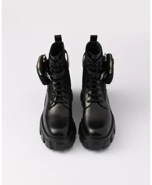 Prada Monolith Leather And Re-nylon Boots With Pouch - Black