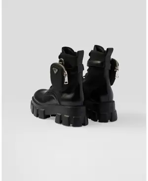 Prada Monolith Leather And Re-nylon Boots With Pouch - Black