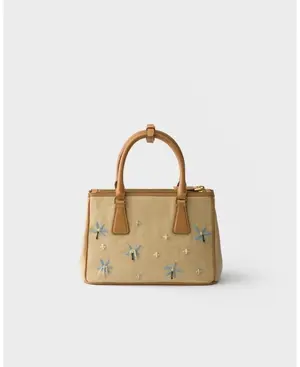 Prada Galleria Small Canvas And Leather Embroidered Bag