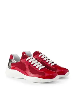 Prada Patent Leather And Technical Fabric America's Cup Sneakers - Red/anthracite