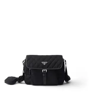 Prada Medium Quilted Re-nylon Shoulder Bag With Saffiano Leather Trim - Black