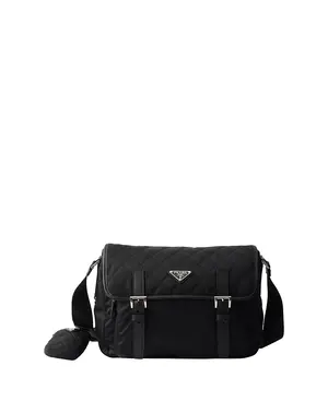 Prada Large Quilted Re-nylon Shoulder Bag With Saffiano Trim - Black