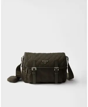 Prada Quilted Re-nylon Shoulder Bag With Saffiano Trim - Green