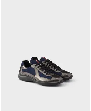 Prada America's Cup Metallic Leather And Bike Fabric Sneakers - Anthracite/ink