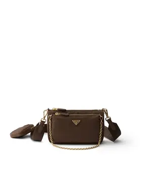 Prada Re-nylon And Saffiano Leather Mini Shoulder Bag - Dark Brown