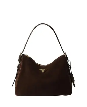 Prada Aimee Medium Suede Shoulder Bag - Brown