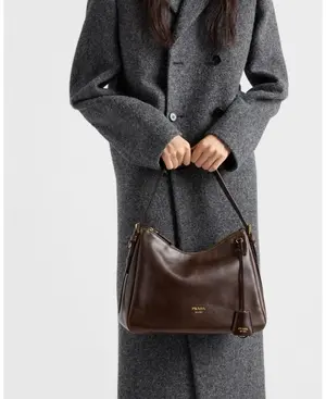 Prada Aimee Medium Leather Shoulder Bag - Brown