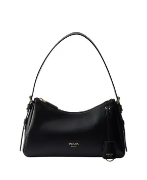 Prada Aimee Medium Leather Shoulder Bag - Black