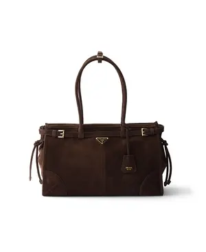 Prada Bonnie Large Suede Handbag - Brown