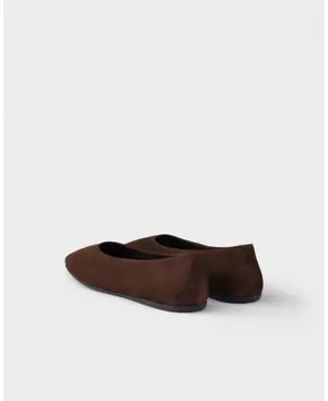 Prada Suede Ballerina Flats With Square Toe And Lettering Logo
