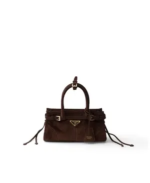 Prada Bonnie Suede Mini Handbag - Dark Brown