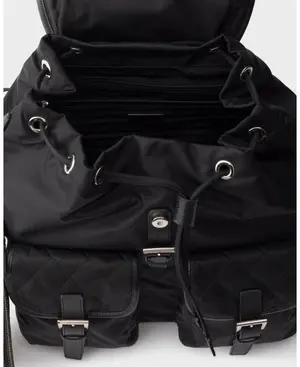 Prada Medium Quilted Re-nylon Backpack With Saffiano Leather Trim - Black