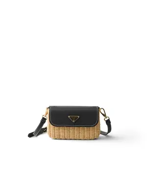 Prada Small Wicker And Leather Shoulder Bag - Neutral