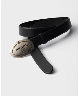 Prada Leather Belt With Oval Logo Buckle