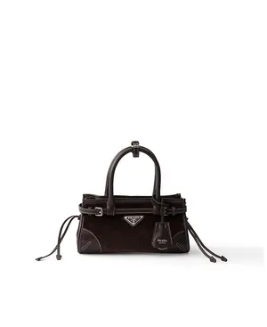 Prada Bonnie Small Corduroy And Leather Handbag - Brown