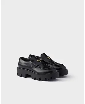 Prada Brushed Leather Loafers - Black