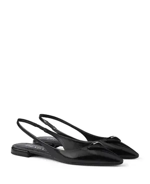 Prada Brushed Leather Ballerina Slingbacks - Black