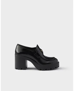 Prada Brushed Leather Loafers With Chunky Heel