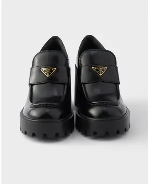 Prada Brushed Leather Loafers With Chunky Heel