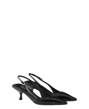 Prada Brushed Leather Slingback Pumps - Black