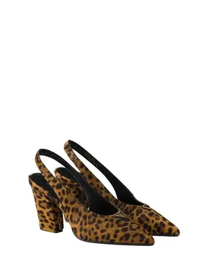 Prada Printed Leather Slingback Pumps - Neutral