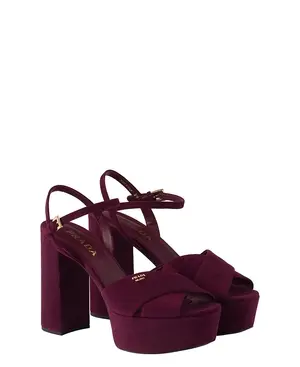 Prada Suede Platform Sandals With Ankle Strap - Black