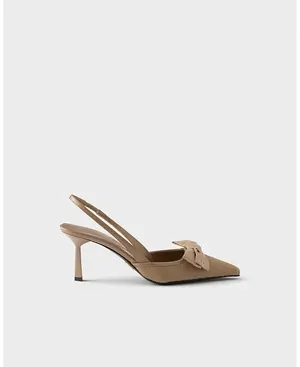 Prada Fabric Slingback Pumps With Bow Detailing - Brown