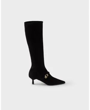 Prada Stretch Suede Knee-high Boots With Buckle Detail