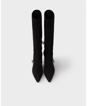 Prada Stretch Suede Knee-high Boots With Buckle Detail