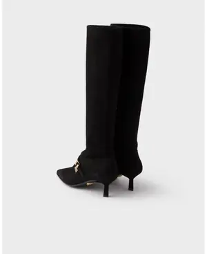 Prada Stretch Suede Knee-high Boots With Buckle Detail