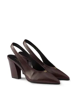 Prada Leather Pointed-toe Slingback Pumps - Brown