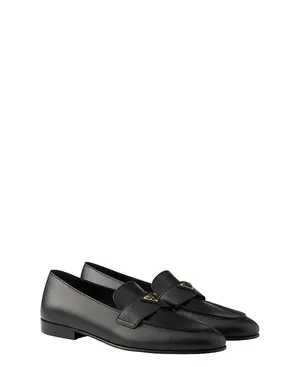 Prada Leather Loafers With Metal Detailing - Black