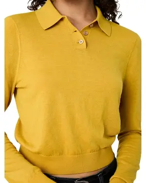 French Connection Nola Knit Polo Top - Deep Marigold