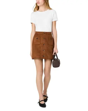 French Connection Faux Suede Button-front Skirt - Tan