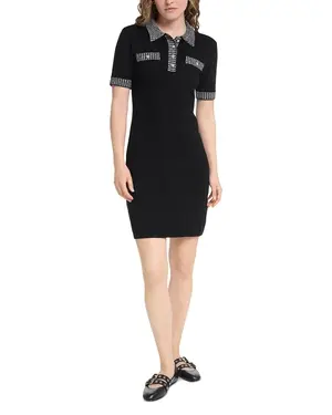 Karl Lagerfeld Paris Tweed Trim Collared Sweater Dress