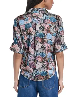 Karl Lagerfeld Paris Brocade Print Collared Top