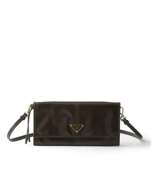 Prada Leather Wallet With Shoulder Strap - Forest