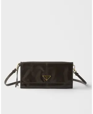 Prada Leather Wallet With Shoulder Strap - Forest