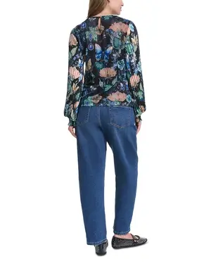 Karl Lagerfeld Paris Pleated Sleeve Mixed Media Top