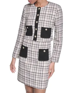 Karl Lagerfeld Paris Tweed Plaid Button-front Jacket - Bisque/ Black