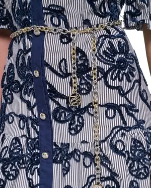 Karl Lagerfeld Paris Soutache Trim Chain Belt Shirtdress