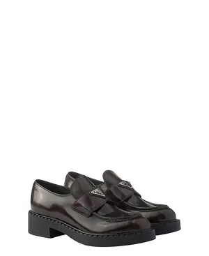 Prada Chocolate Brushed Leather Loafers - Brown